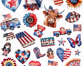 4th of July Independence Day Watercolor Clipart, Fourth of July ...