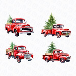 Watercolor Christmas Truck Png Christmas Red Pickup Clipart Digital ...