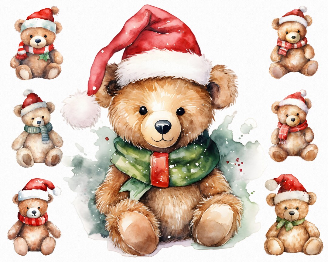 24 Christmas Teddy Bear Digital Images - Christmas Digital Download ...