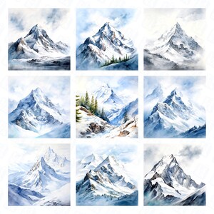 Watercolor Winter Mountain Digital Paper - Square Digital Background ...
