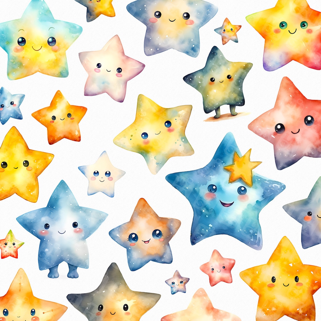 Watercolor Cute Star Png, Colorful Stars, Cartoon Stars, Star Graphics ...