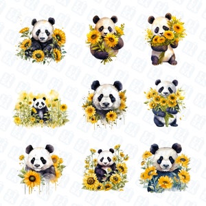 Watercolor Panda and Sunflowers Clipart 17 Jpg - Panda and Flowers ...