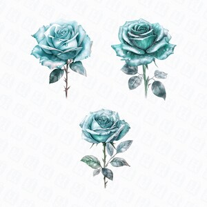 Watercolor Aqua Roses Png - Turquoise Flower - Bouquet Clipart - Flower ...