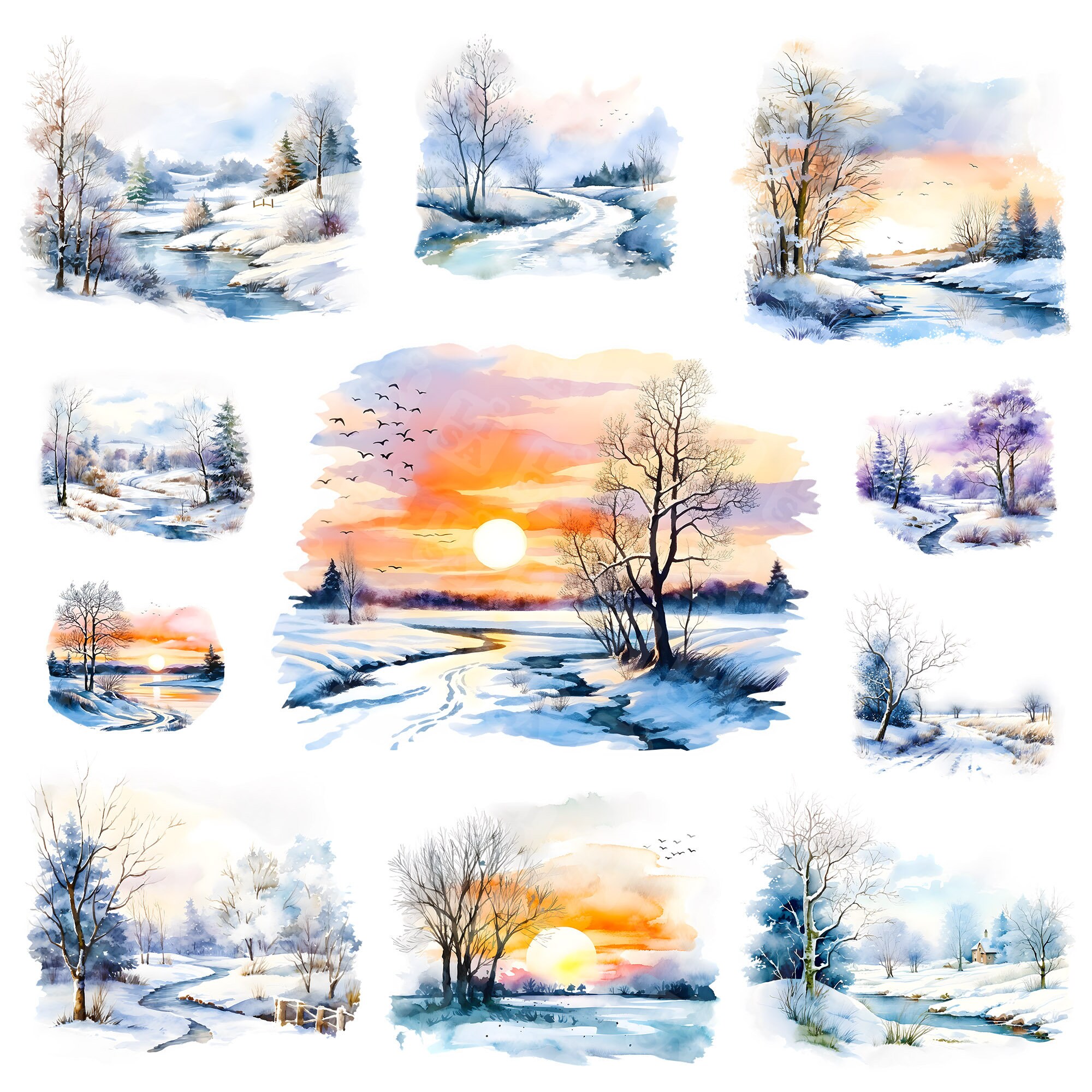Watercolor Winter Wonderland Png Winter Png Scene Clipart - Etsy