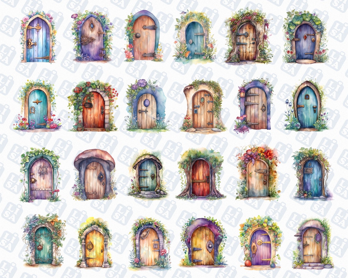 24 Watercolor Fairy Doors Png Fantasy Doors Clipart With - Etsy