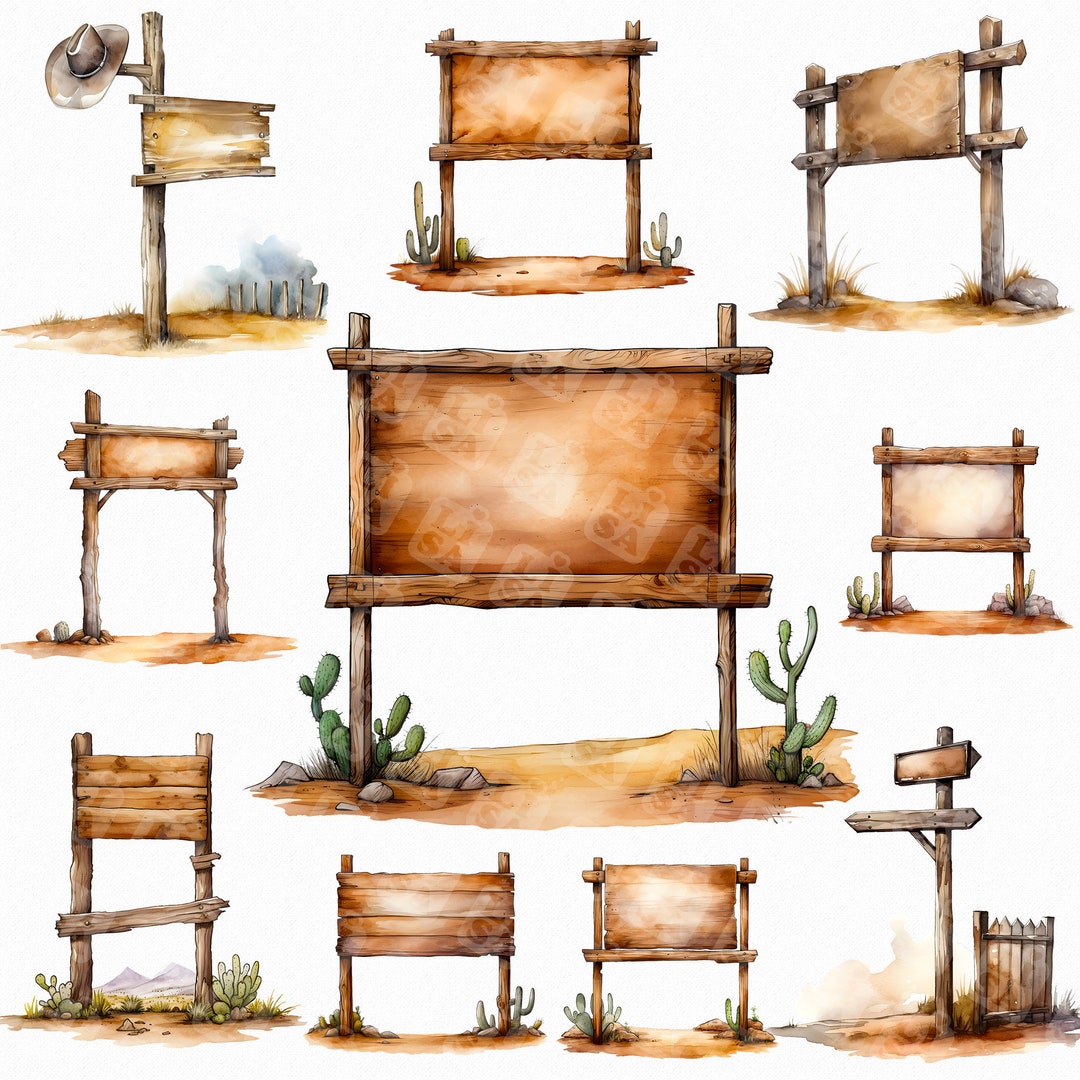 Watercolor Western Wooden Sign Png - Wild West, Ranch Clipart, American ...