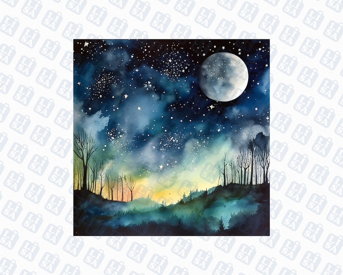 13 Watercolor Magical Night Sky Digital Background Starry - Etsy