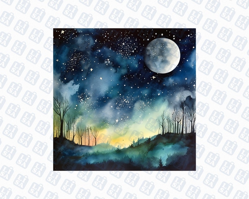 13 Watercolor Magical Night Sky Digital Background Starry - Etsy