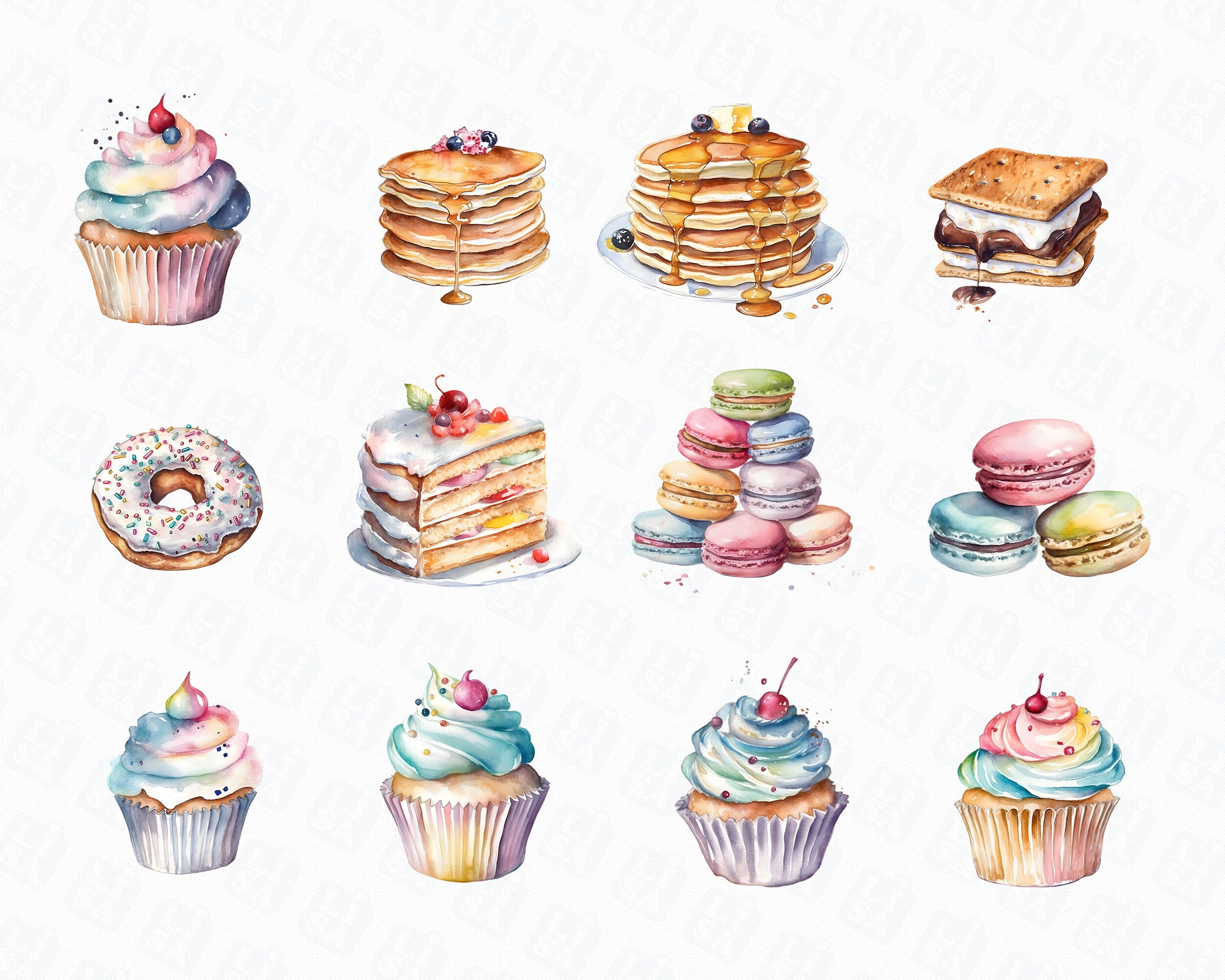 37 Watercolor Desserts Png - Donut, Cookie, Cupcake, and Other Sweet ...