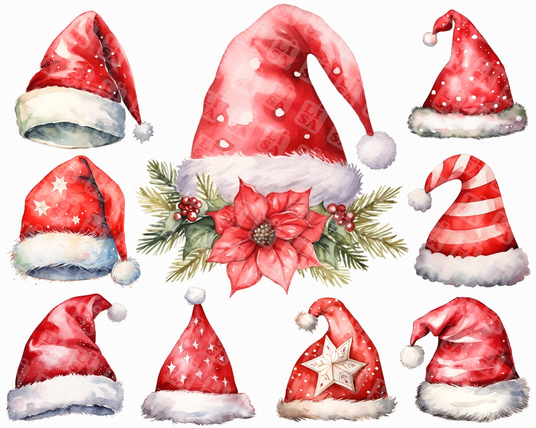 34 Watercolor Christmas Hat Png Clipart. Santa Hat Png. Christmas ...