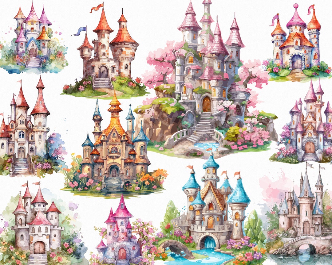 24 Watercolor Fairy Castle Png. Fairy Tale Clipart. Digital Watercolor ...