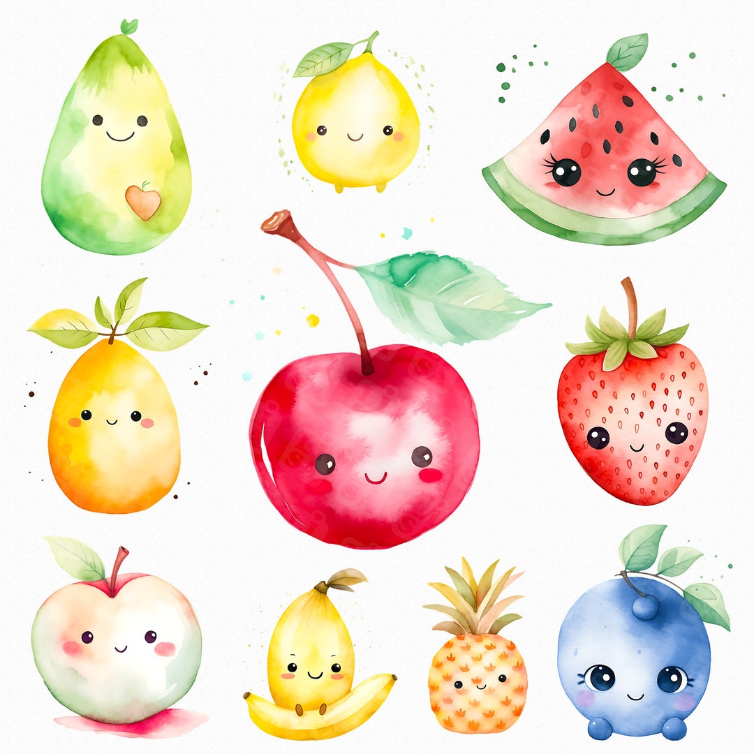Watercolor Cute Fruit Png - Nursery Fruits, Fruit Clipart, Fruit Clip ...