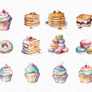 73 Watercolor Desserts Png Sweet Clipart, Donut, Cookie, Cupcake ...