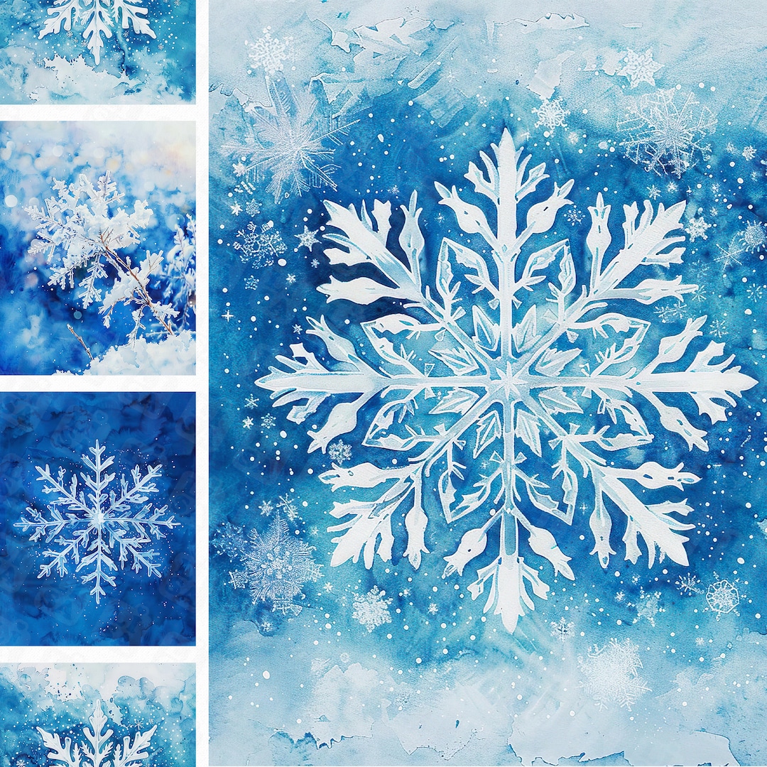 55 Watercolor Winter Snowflake Digital Paper - Snowflake Printable 8 ...