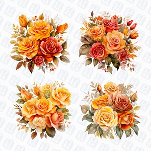 Watercolor Autumn Roses Bouquet Png - Fall Roses Png, Roses Clipart ...