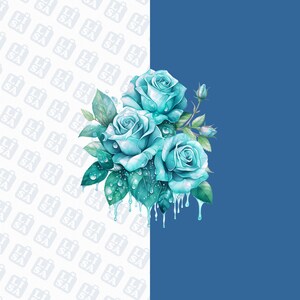 Watercolor Aqua Roses Png - Turquoise Flower - Bouquet Clipart - Flower ...