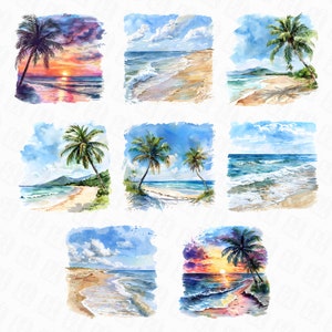 53 Watercolor Beach Clipart - Sunny Beach Png, Tropical Beach Designs ...