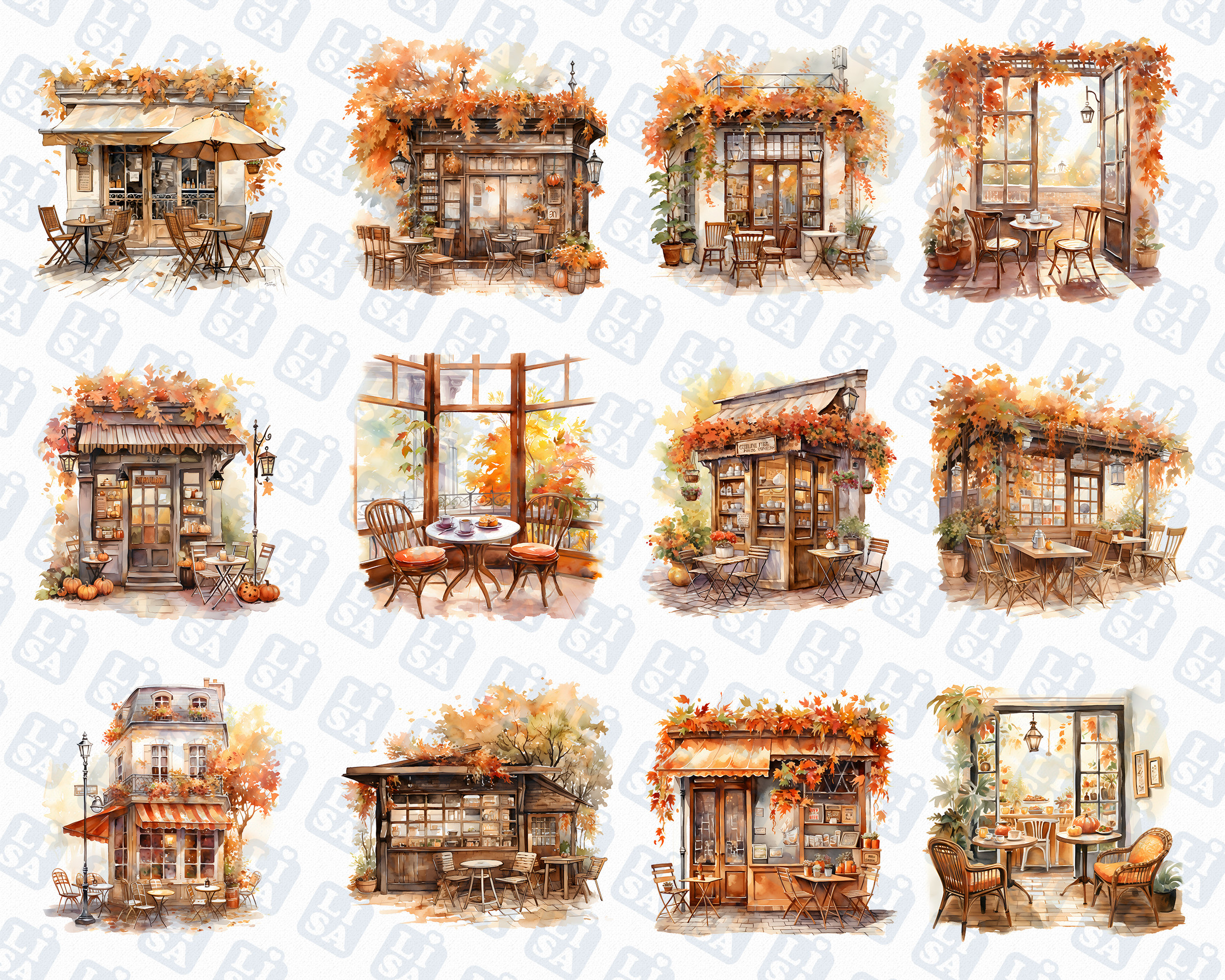 53 Watercolor Fall Coffee Shop Paris Coffeeshop Clipart - Etsy