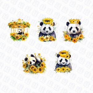 Watercolor Panda With Sunflowers Png - Cute Panda With Flowers Clipart ...