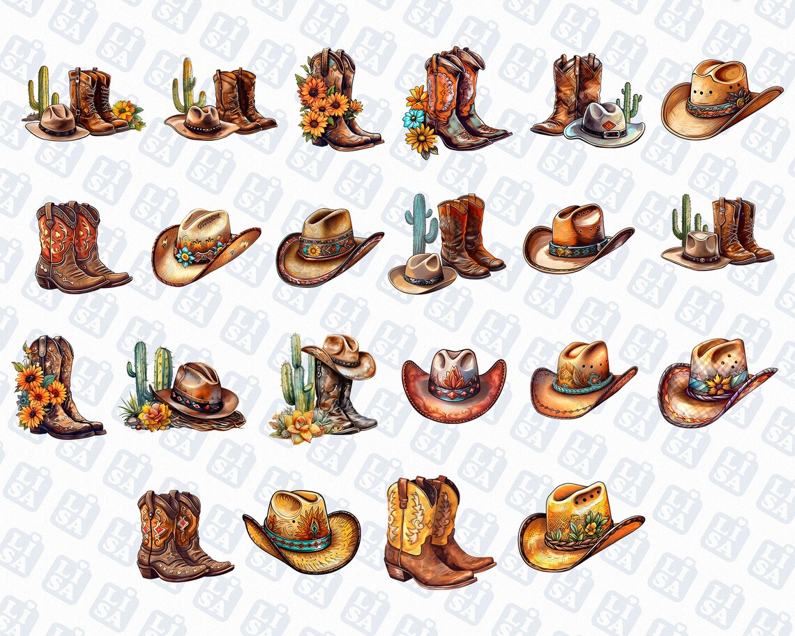 22 Cowboy Boot and Cowboy Hat Png Cute Western Clipart - Etsy