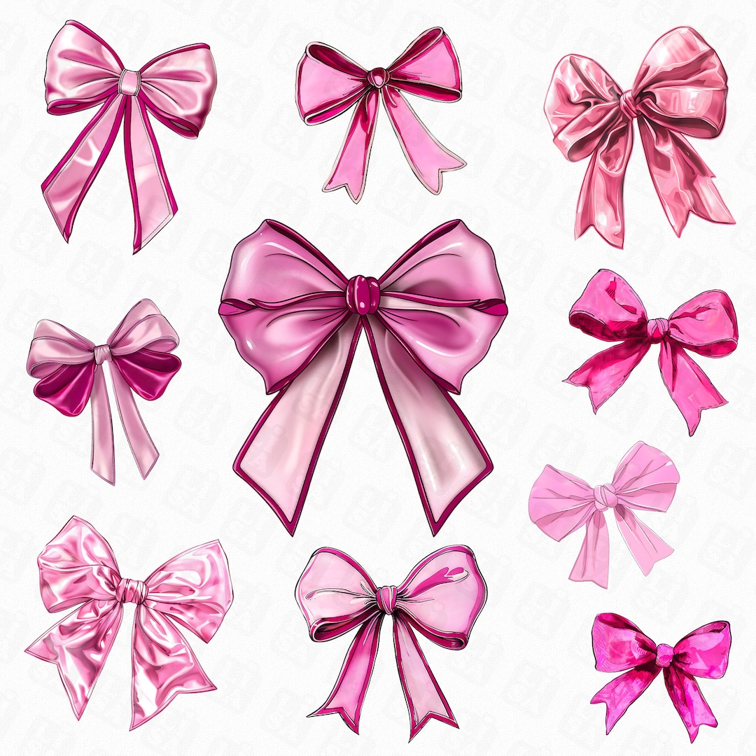 Cute Coquette Bows Png, Pink Ribbon Cliparts, Trendy Clean Girl Bundle ...