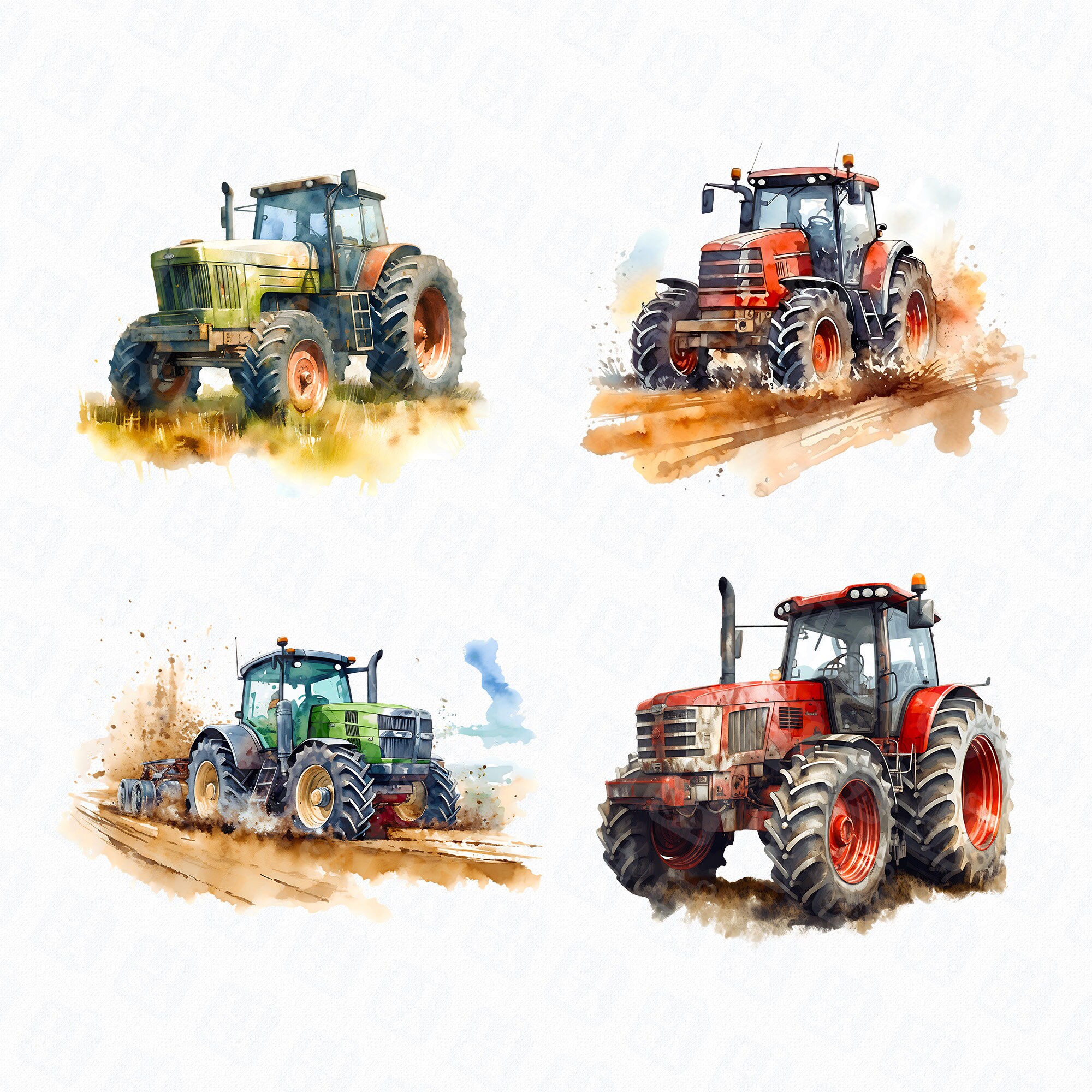 Watercolor Tractor Png - Tractor Clipart, Red Green Orange Tractor ...