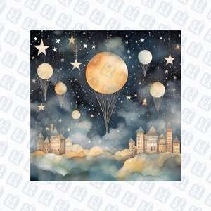 13 Watercolor Magical Night Sky Paper Digital - Nursery Starry Night ...