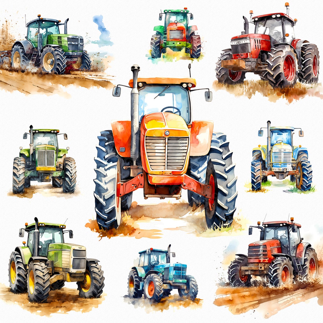 Watercolor Tractor Png - Tractor Clipart, Red Green Orange Tractor ...