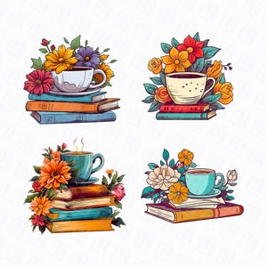 Floral Book Coffee Png - Flowers Coffee Books Png - Reading Clipart ...