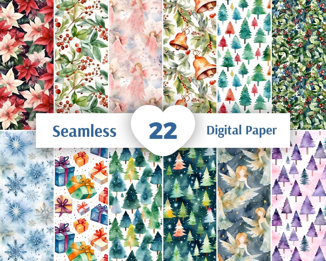 22 Watercolor Christmas Seamless Digital Paper Pack. Christmas Pattern ...