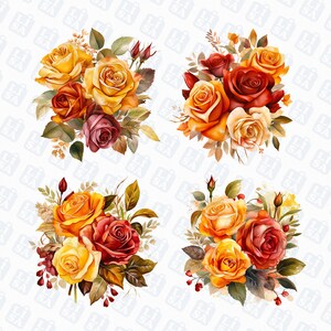 Watercolor Autumn Roses Bouquet Png - Fall Roses Png, Roses Clipart ...