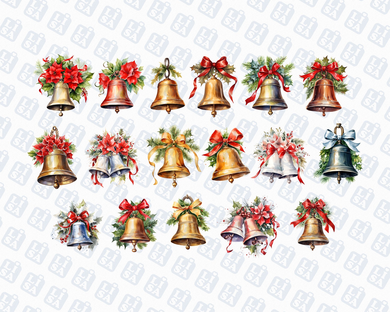 17 Watercolor Christmas Bells Png Clipart. Christmas - Etsy