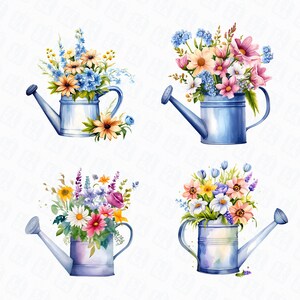 Watercolor Watering Can Bouquet Clipart - Floral Arrangement, Gardening ...