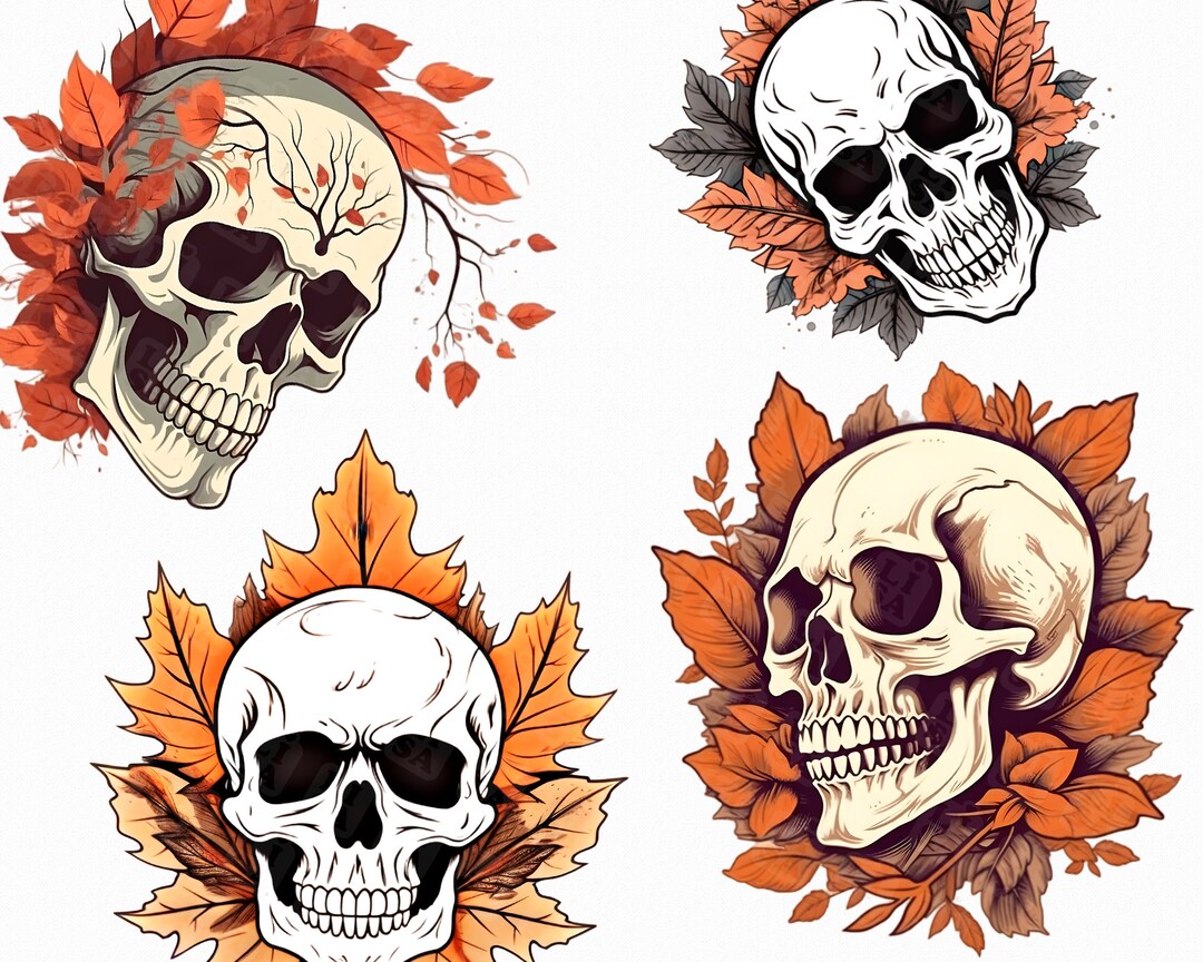 6 Autumn Skull Png Fall Halloween Bundle With Transparent - Etsy