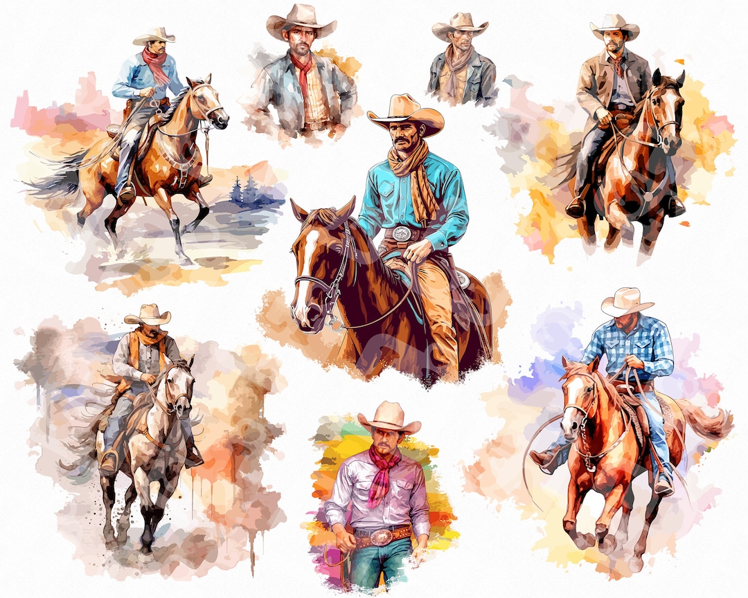 8 Watercolor Cowboy Png. Watercolor Western Clipart Cowboy and Horse ...