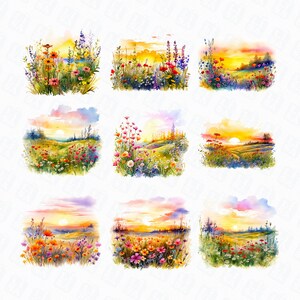 Watercolor Spring Wildflower Meadow PNG Clipart Set - Sunlit Meadow ...