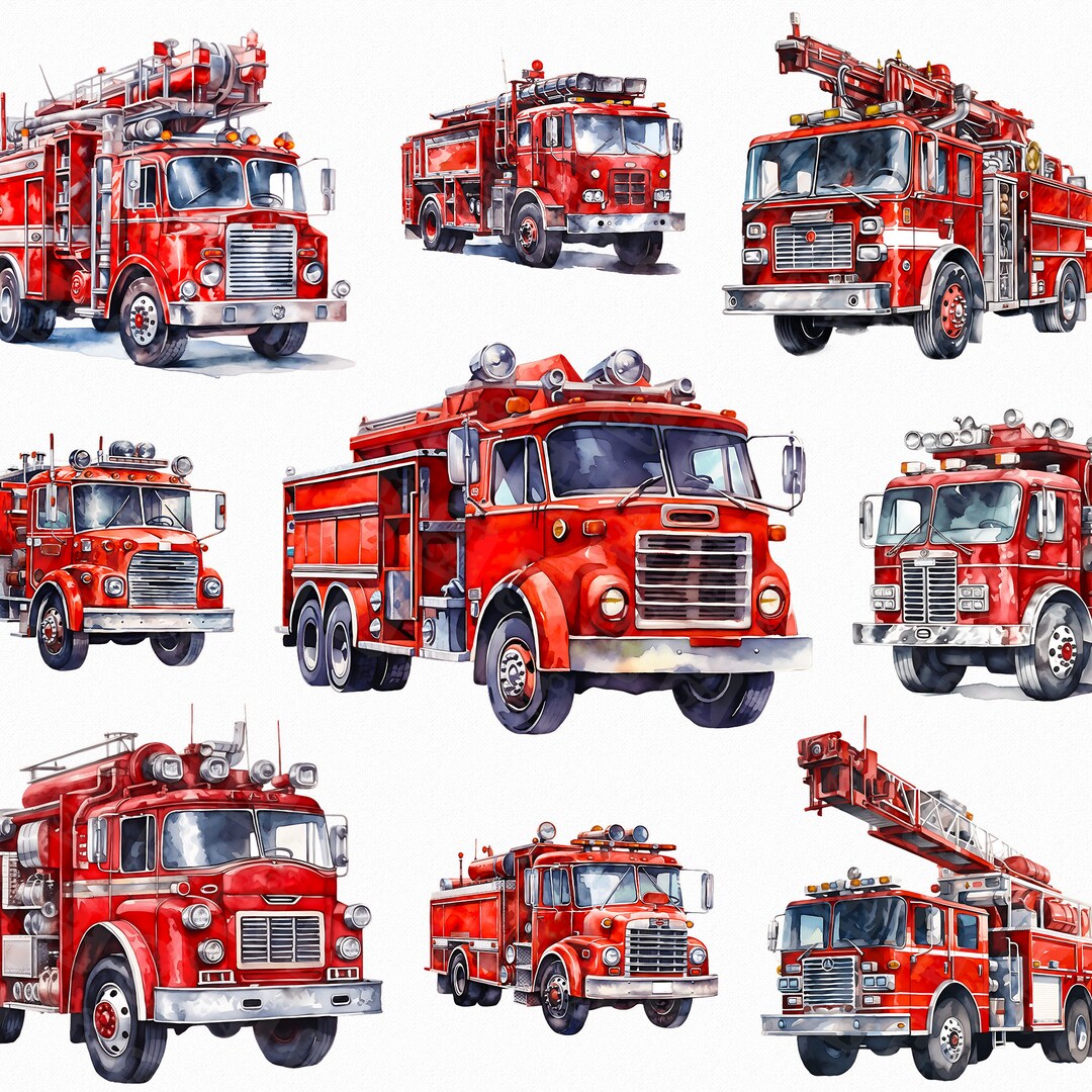 Watercolor Firetruck Png - Digital Clipart, Transportation, Firetruck ...