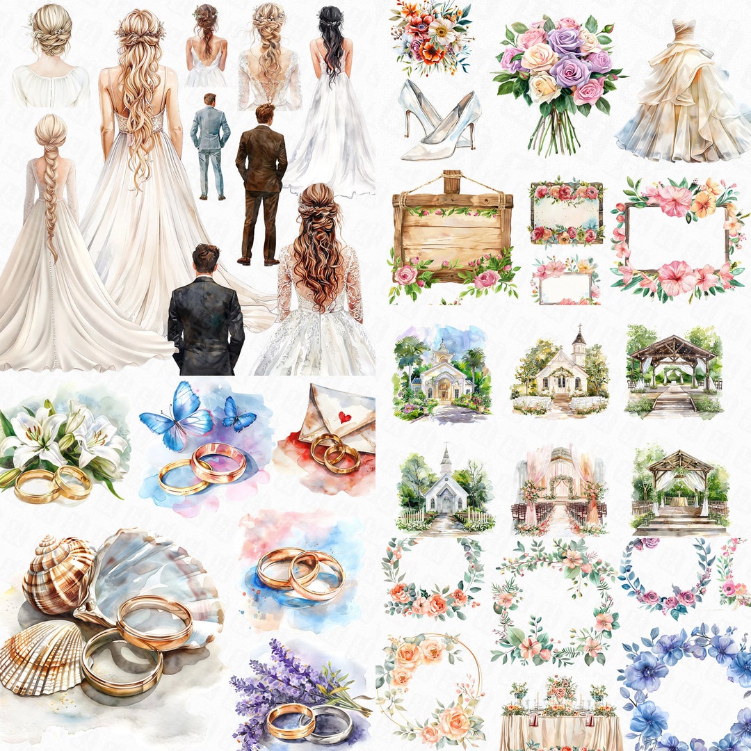 240 Wedding Bundle Png, Bride Clipart, Groom Png, Wedding Rings ...