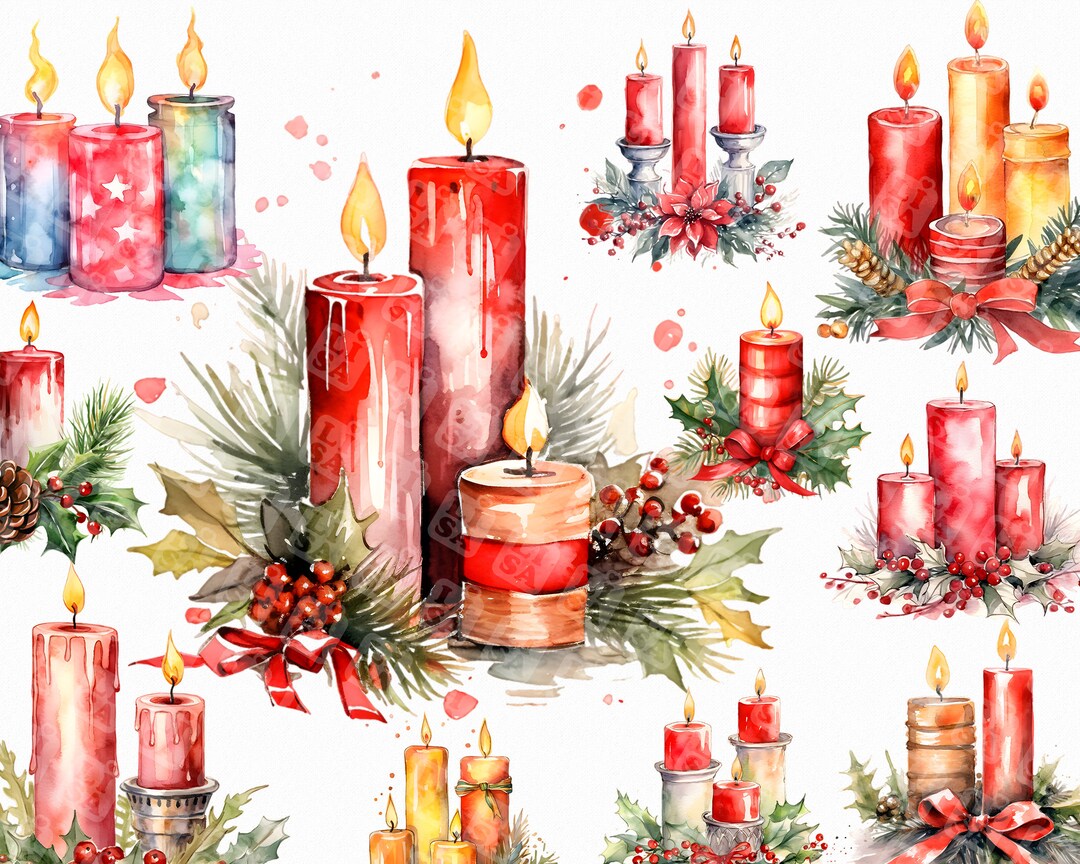 34 Watercolor Christmas Candle Png. Christmas Clipart. Festive Candles ...