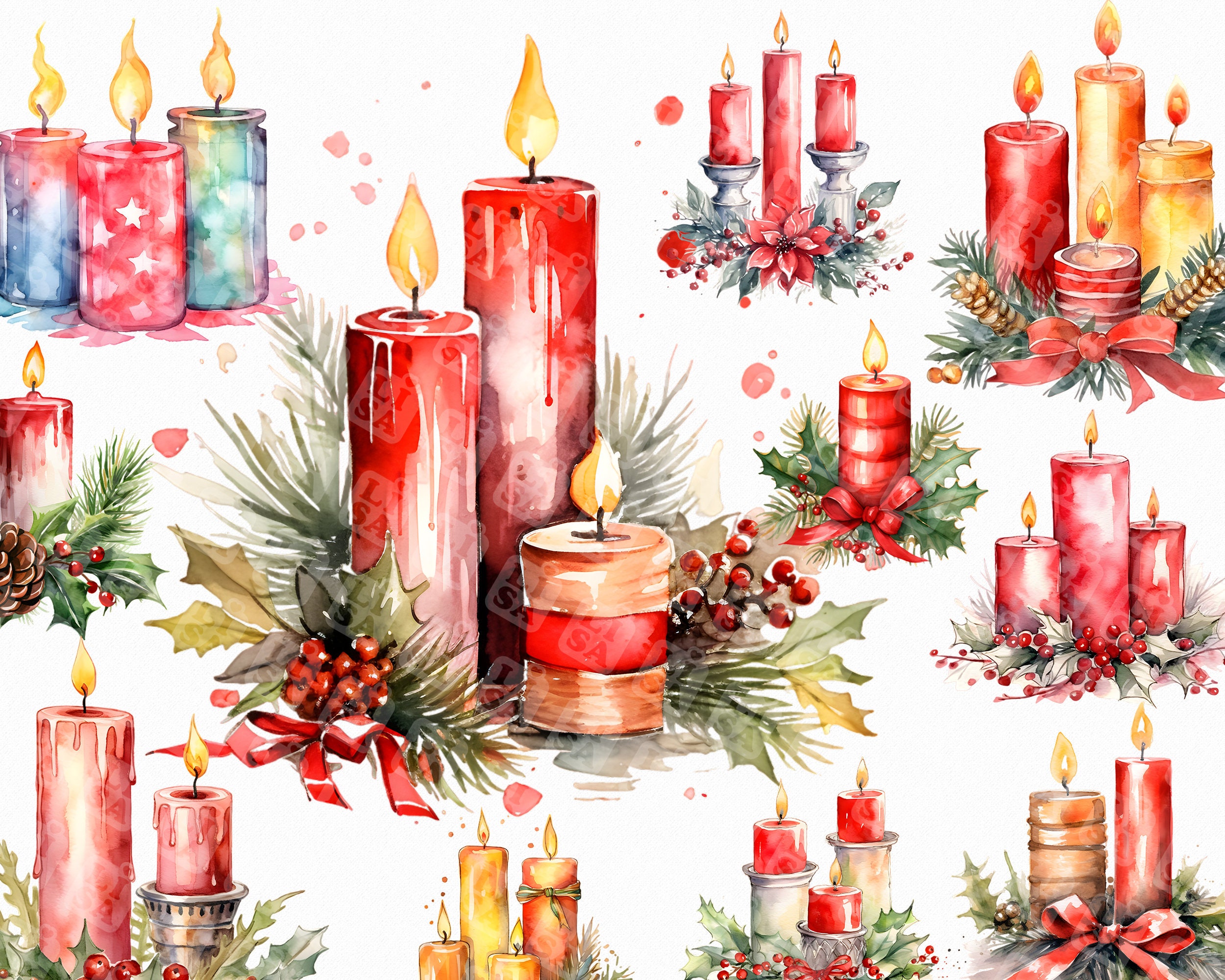 34 Watercolor Christmas Candle Png. Christmas Clipart. Festive - Etsy