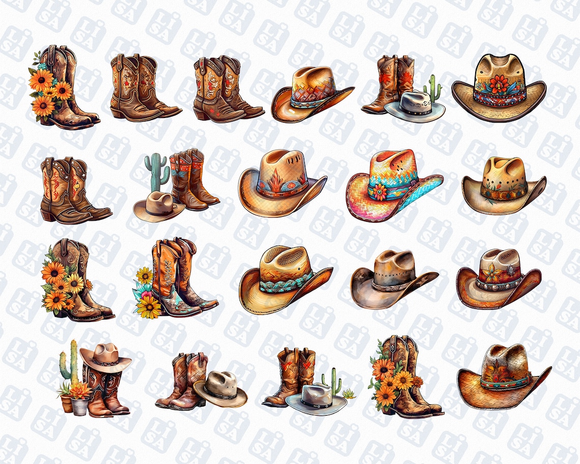 22 Cowboy Boot and Cowboy Hat Png Cute Western Clipart - Etsy