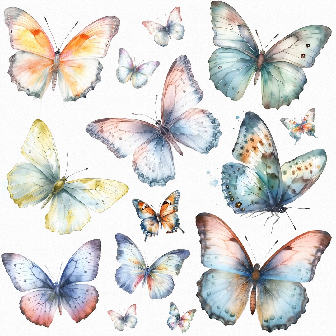 31 Watercolor Butterfly Clipart - Pastel Butterfly Digital Download ...