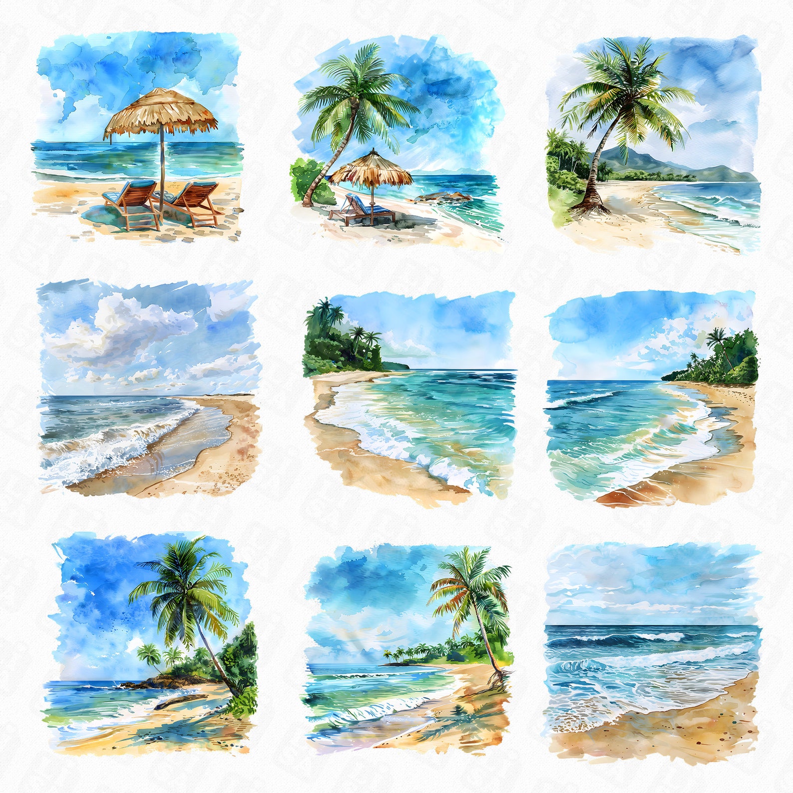 53 Watercolor Beach Clipart - Sunny Beach Png, Tropical Beach Designs ...