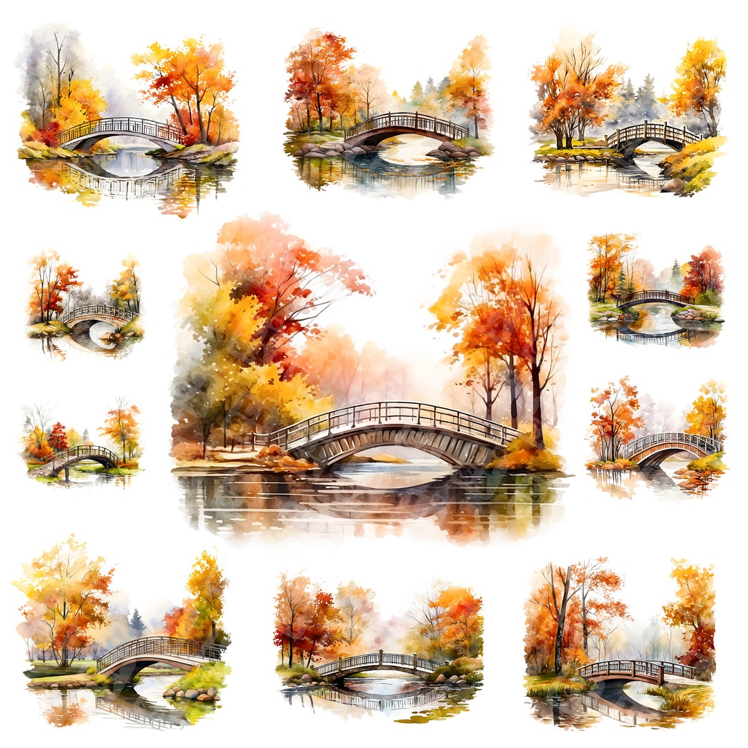 Watercolor Autumn Bridge Png - Autumn Clipart, Autumn Graphics ...