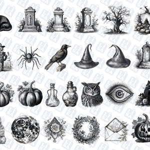 40 Vintage Halloween Clip Art Antique Halloween Bundle Clipart Graphics ...