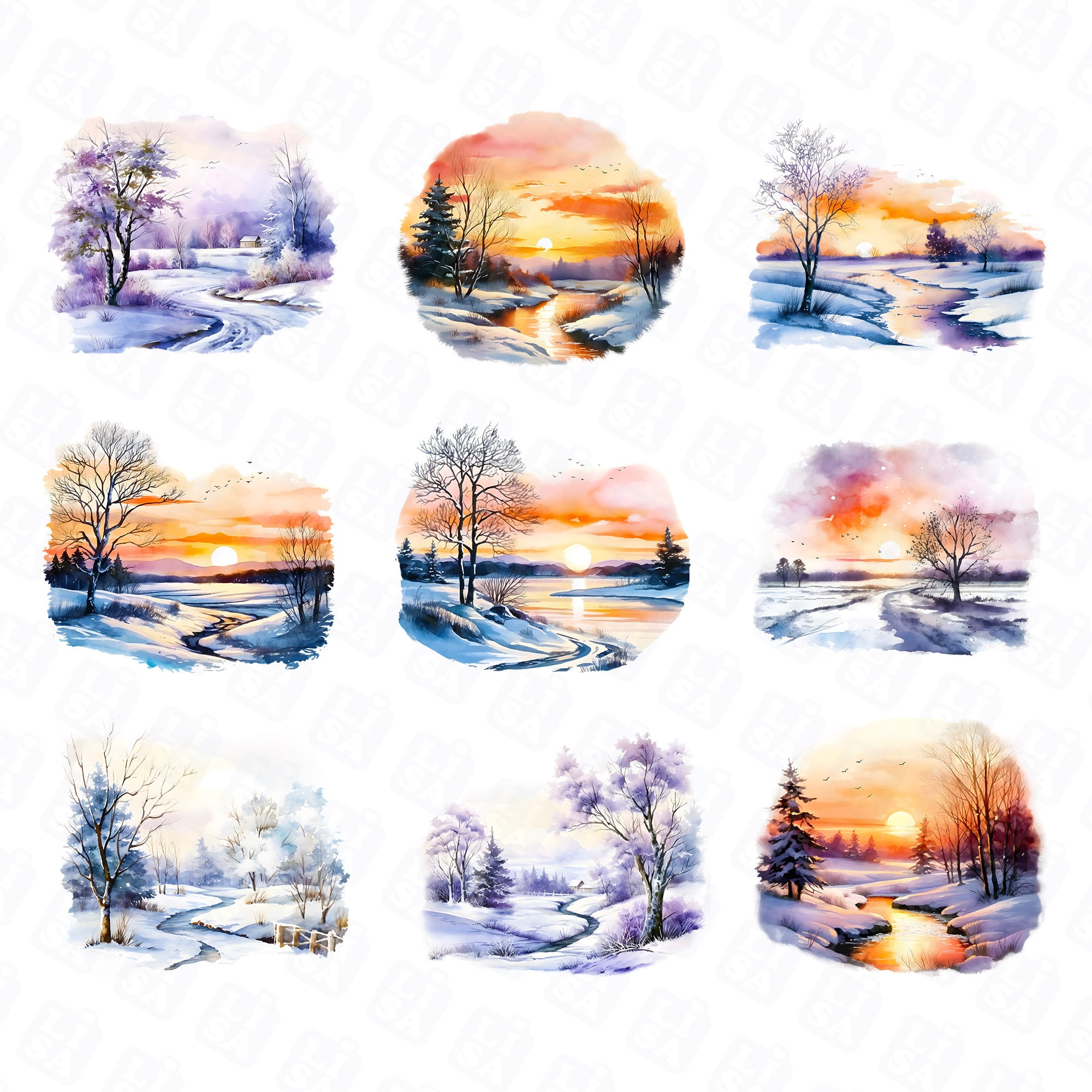 Watercolor Winter Wonderland Png Winter Png Scene Clipart - Etsy