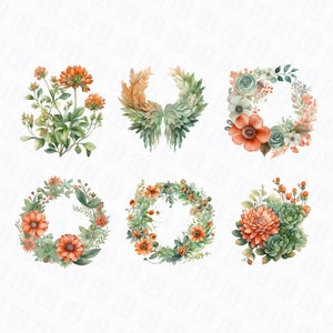 25 Watercolor Terracotta and Green Flowers Png - Terracotta Flowers ...