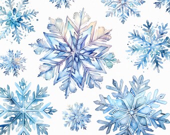 35 Winter Snowflakes Clipart PNG, Digital Winter Watercolor Snow ...