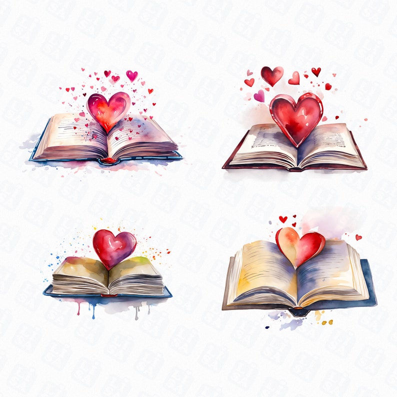 Watercolor Open Book With Heart Png - Book Clipart, Heart Book, Love to ...