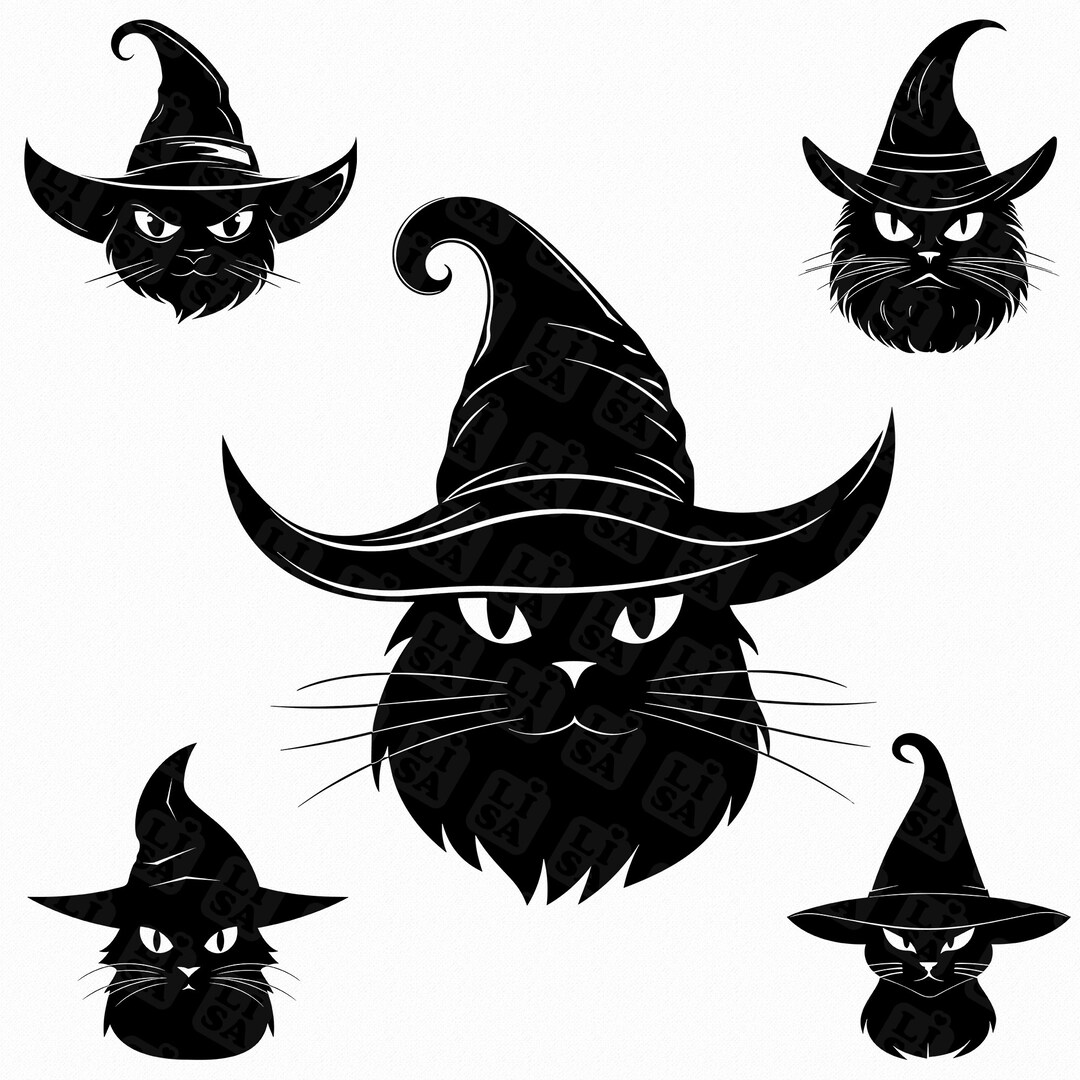 Witch Black Cat Svg Dxf Png Vector - Halloween Svg - Witch Svg - Witch ...